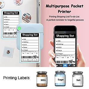 Pocket Mini Printer - BAISHUN Portable Wireless Bluetooth Thermal Photo for iOS Android Mobile Phone, Inkless Printing Gift Study Notes Label Receipt, 6 Rolls Paper,