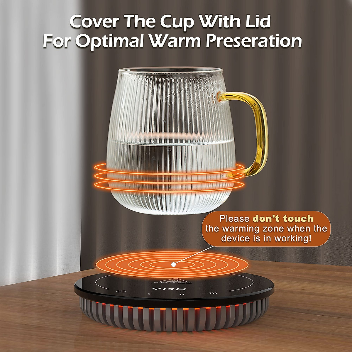 Candle Warmer, YISH Flat Bottom Coffee Mug Warmers for Desk, 25W Electric Tea and Espresso Beverage Warmers for Home and Office, Cup Warmer Auto Shut Off with 3 Temperature Setting (Y130US)