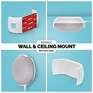 Screwless Wall & Ceiling Mount for Google Home Mini, Stick On Holder - Easy Install, No Tools, by Brainwavz (GMN01) (White)