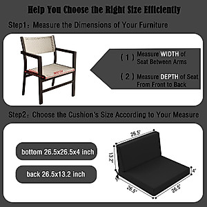 Outdoor Cushions for Patio Furniture 26.5x26.5, Outdoor Seat Cushion & Inclined Back Cushion with Ties, Waterproof Replacement Deep Seat Couch Sofa Chair Cushion for Backyard Garden Deck, Black