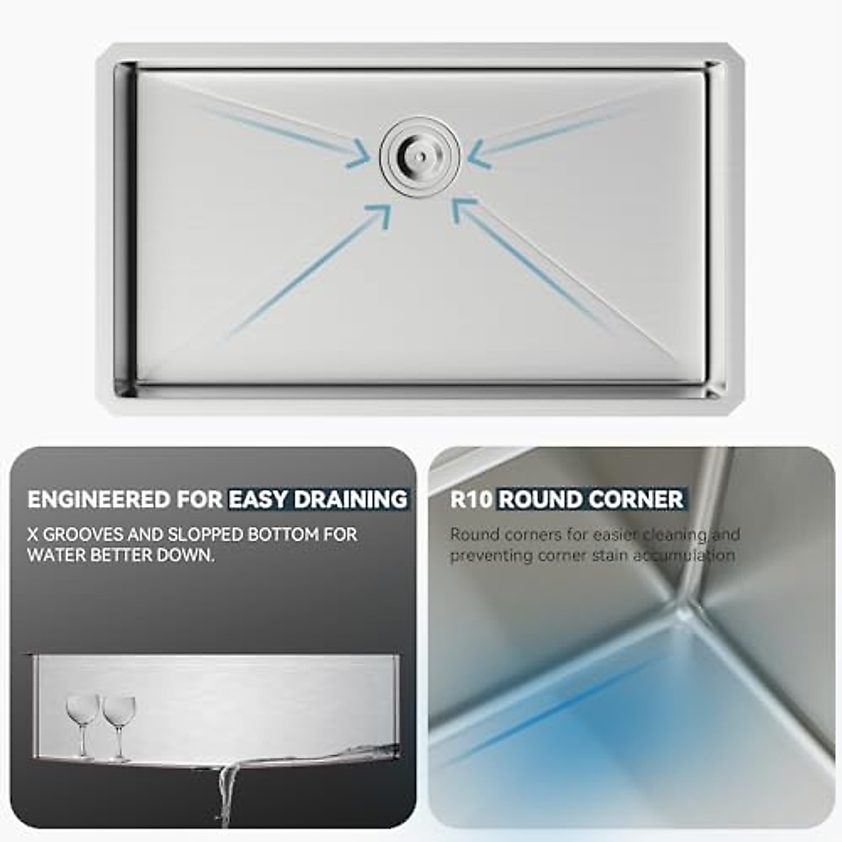 32 Undermount Kitchen Sink - Lordear 32 Inch Undermount Sinks Stainless Steel Single Bowl Kitchen Sink Under Counter Basin 32X19X10 Inch Round Corner