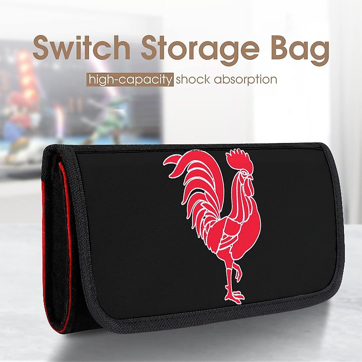 Red Cock Rooster Carrying Case for Switch Console Storage Bag Holder Game Accessories with Card Slot