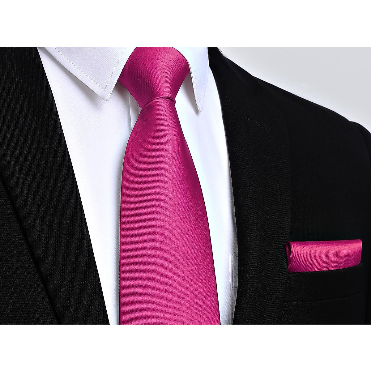 Mens Solid Pink Tie Classic 3.4" width Necktie and Pocket Square Set with Gift Box by HISDERN,Deep Pink,One Size