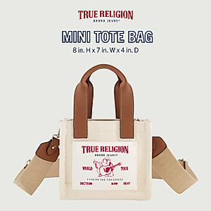 True Religion Tote, Women's Mini Travel Shoulder Bag with Adjustable Strap, Natural