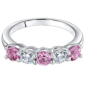 PEORA Created Pink Sapphire Half Eternity Ring for Women 925 Sterling Silver, 0.75 Carat total, Dainty Trellis Band, 3.5mm, Size 9