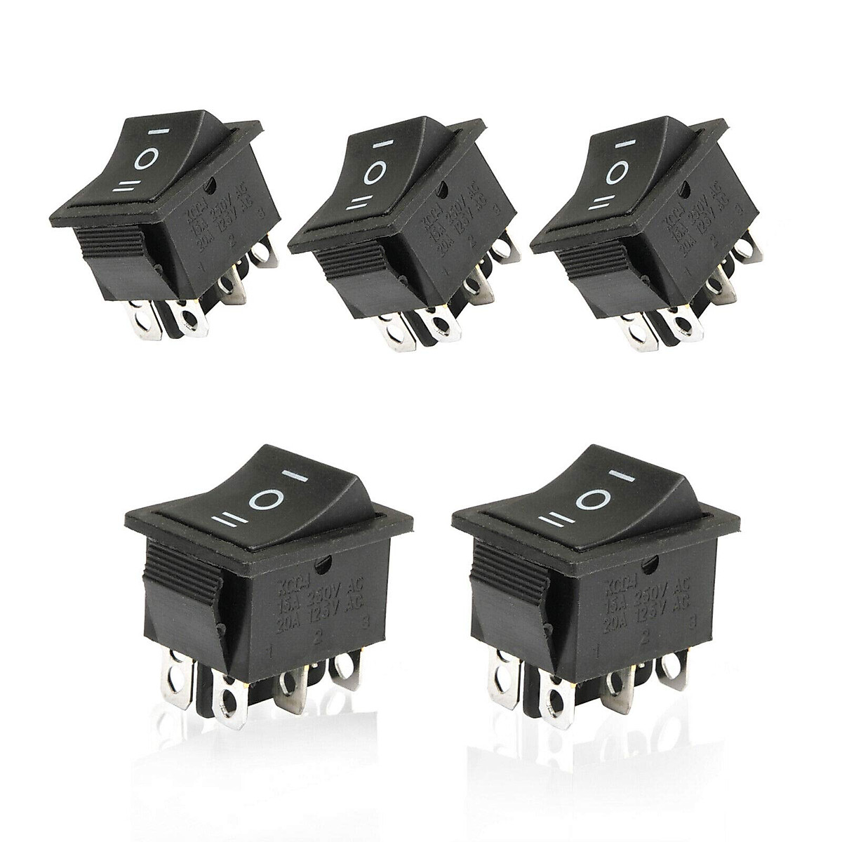 5PCS 6Pin DPDT ON-Off-ON 3 Position Snap Boat Rocker Switch AC 6A/250V 10A/125V