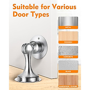 WINONLY Door Stopper, Magnetic Door Stop, Stainless Steel, Magnetic Door Catch, 3M Double-Sided Adhesive Tape, No Drilling, Screws for Stronger Mount, Hold Your Door Open, for Wide Doors (2)