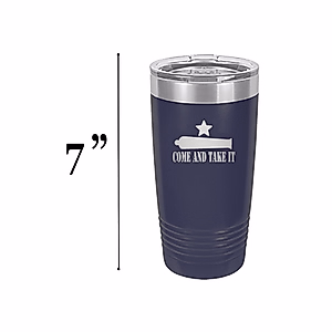 Rogue River Tactical Come and Take It Gonzales Texas Flag 20 Oz. Stainless Steel Travel Tumbler Mug Cup w/Lid Vacuum Insulated Hot or Cold (Blue)