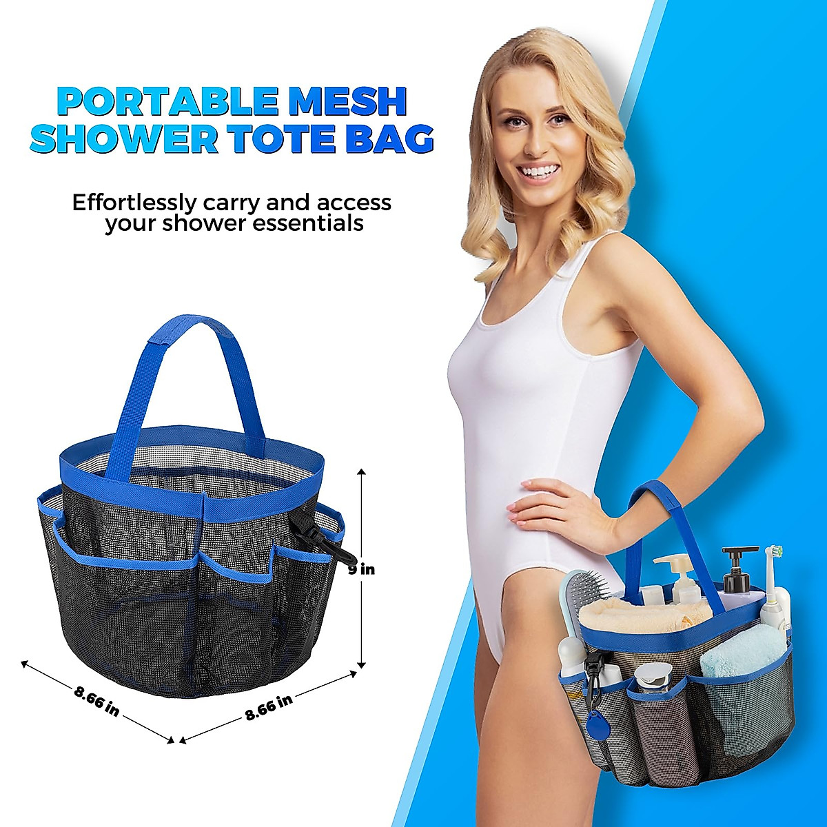 CDDLR Mesh Shower Caddy Portable for College Dorm Room Essentials,Shower Caddy Dorm with 8-Pocket Large Capacity,Quick Dry Shower Caddy Bag for Bathroom, Beach,Gym
