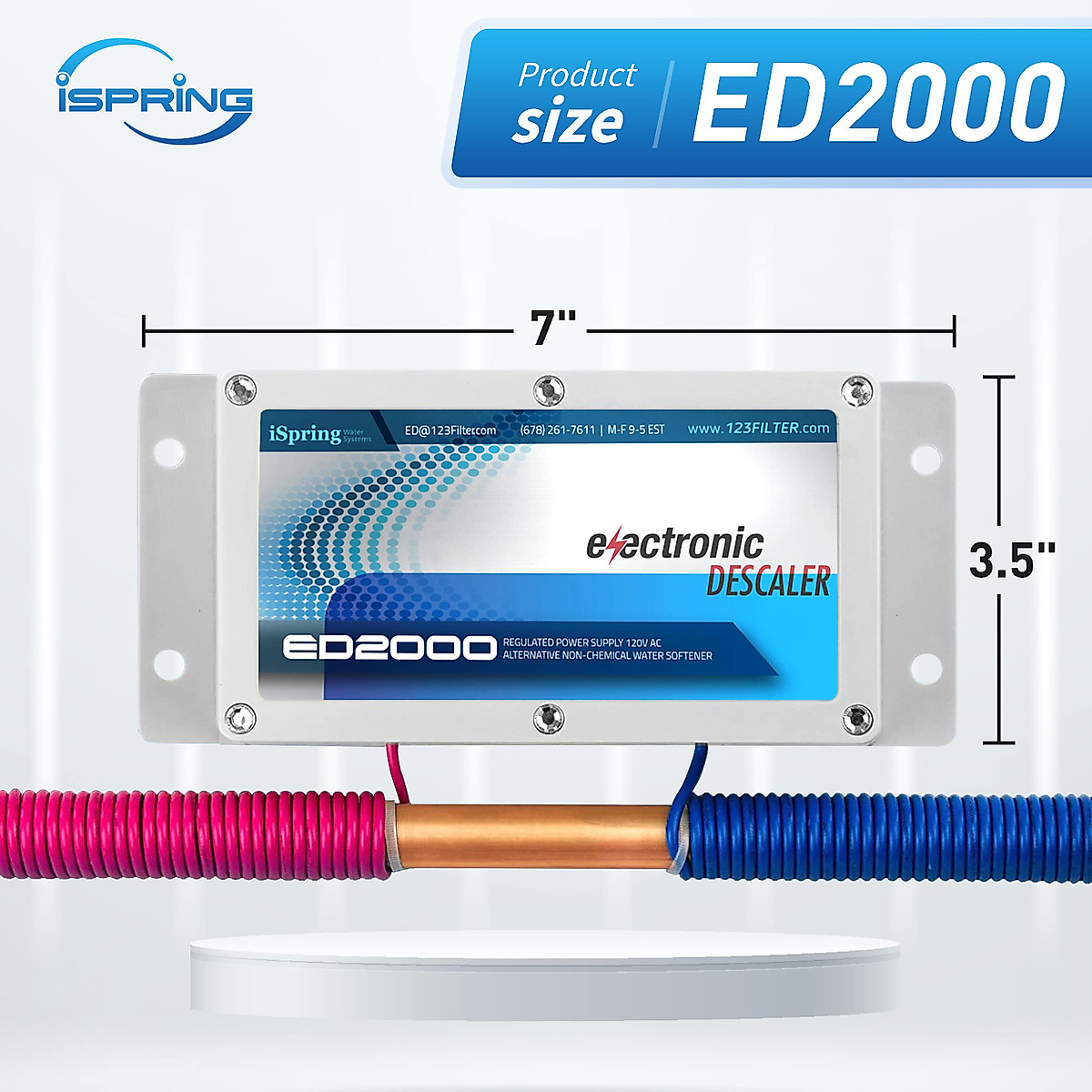 iSpring ED2000 Whole House Water Descaler, Alternative Electronic Salt-Free Hard Water Conditioner, Reduces Limescale Prevent Deposits Build-up, Different from a Water Softener