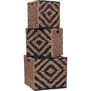 Amazon Brand – Rivet Modern Woven Seagrass Storage Organizer Basket Set - 3-Pack, Natural & Black