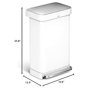 simplehuman Kitchen Trash Can with Lid, Touchless Waste Bin, Large 45 Liter, Rectangular, White Stainless Steel