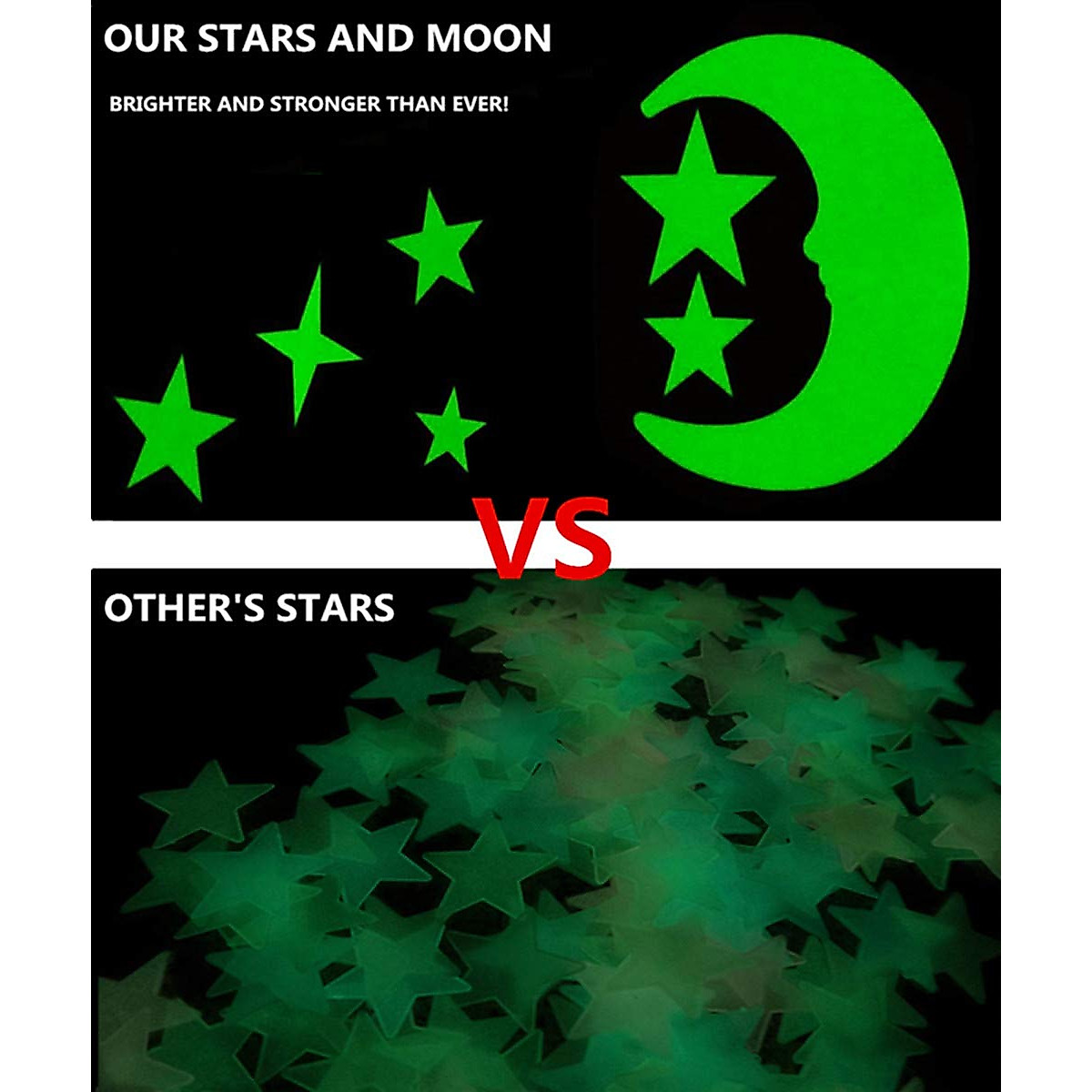 Glow in The Dark Stars - Glow Stars Stickers for Ceiling,Self Adhesive 3D Glowing Stars and Moon for Starry Sky,Wall Decals for Kids Rooms,Wall Stickers for Bedroom(200 Stars,1 Moon）
