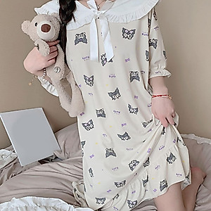 Kuromi Pajamas for Women Kawaii Kuromi Nightgown Pajamas Lightweight Sleep Dress Soft Kuromi Sleepwear Casual Pajamas for Women Girls (Beige, XXL)