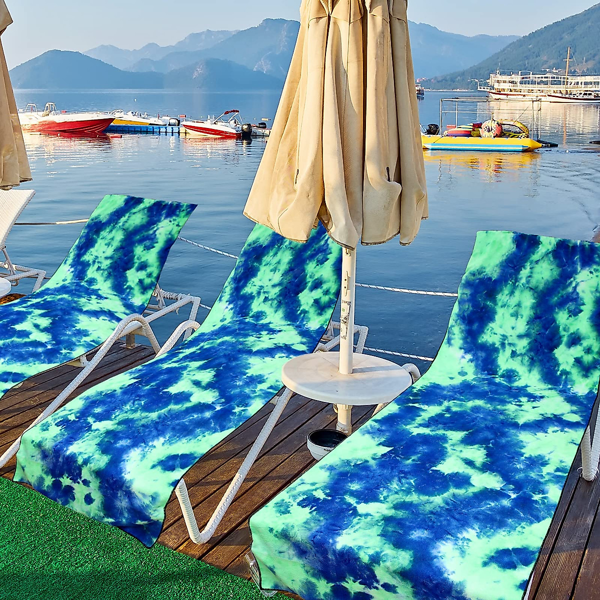 2 Pcs Beach Chair Cover Tie Dye Lounge Chair Towel Cover Pool Chair Cover Microfiber Chaise for Sunbathing Patio Pool Beach Hotel, Easy to Carry Around, 30 x 83 Inch