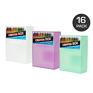 It's Academic Crayon Box with Hinged Lid and Snap Closure, Clear, Purple, and Green Plastic, 16-Pack (Colors May Vary)