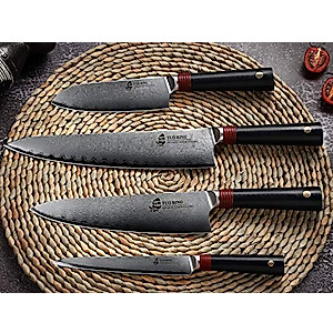 TUO Damascus Chef's Knife - Kitchen Chef Knives - Japanese AUS-10 Damascus Steel - Dishwasher Safe G10 Handle - Gift Case Included - RING-RC Series TC0301RC - 8"