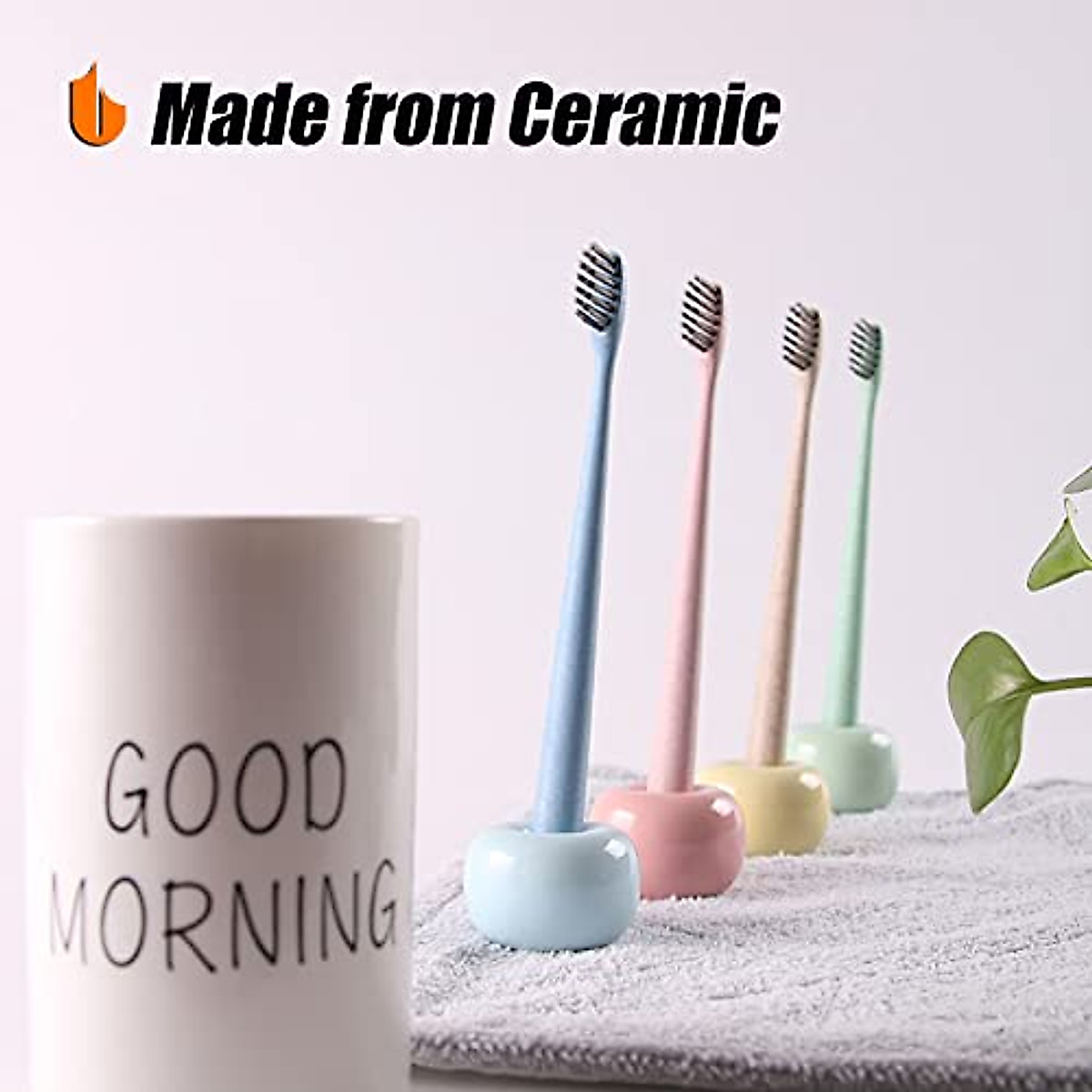 Urbanstrive Sleek Mini Ceramics Toothbrush Holder Stand for Bathroom Vanity Countertops, White, 2 Pack