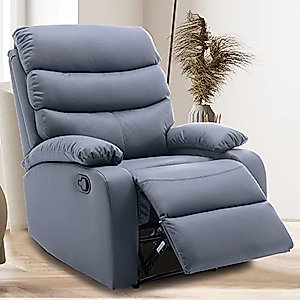 hzlagm Recliner Chair for Adults, Manual Recliner with Micro Leather, Single Sofa Chair, Easy to Operate Footrest & Headrest, Small Recliner Chair for Small Spaces- Pale Sky