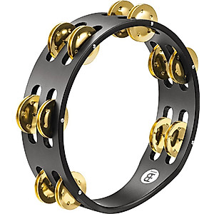 Meinl Percussion Compact Wood Tambourine with Solid Brass Jingles, Double Row — NOT MADE in CHINA — for All Musicians, 2-YEAR WARRANTY (CTA2B-BK)