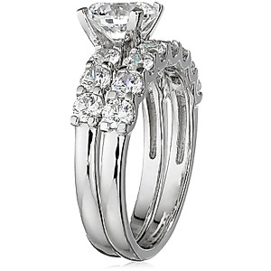 Amazon Collection Platinum-Plated Sterling Silver Infinite Elements Cubic Zirconia Round Cut Ring Set, Size 7