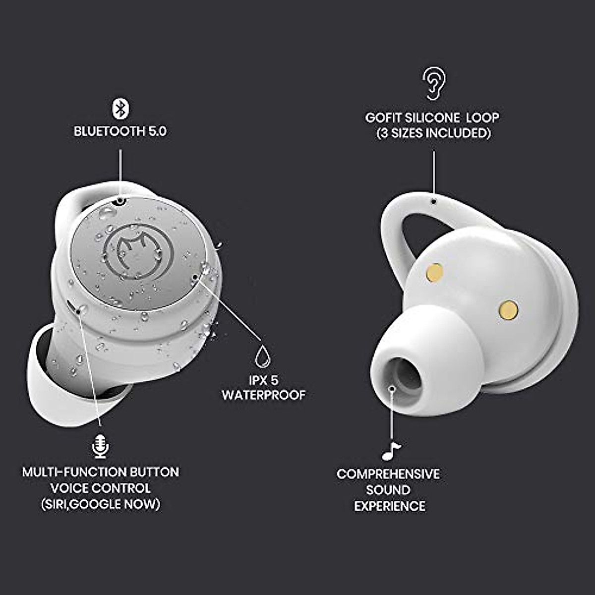 Mixsoul TWS Bluetooth 5.0 Earbuds with Charging Case, Mini HD Stereo Sound Noise Cancelling in-Ear Headphones, One-Step Pairing IPX5 Waterproof True Wireless Earbuds Built-in Mics for iPhone/Android