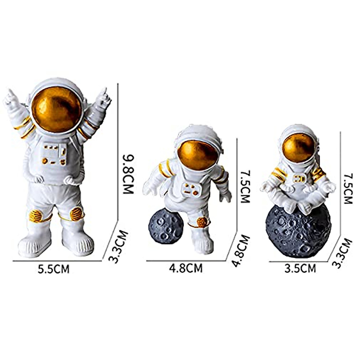 LUOZZY 3Pcs Astronaut Figurines Space Cake Toppers Outer Space Cake Decorations Spaceman Model Miniature Astronaut Figurines Toys (Golden)