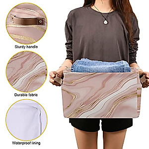 xigua Rose Pink Marble Storage Basket Large Collapsible Rectangle Storage Bin Toys Clothes Organizer for Closet Shelf Nursery Bedroom Home Decor