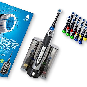PURSONIC S330 Deluxe Ultra High Powered Rotary Oscillating Rechargeable Electric Toothbrush with Dock Charger & 12 Brush Heads (Value Pack)