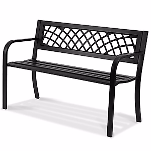 VEVOR Outdoor Bench, 480 lbs Load Capacity Bench, 46 inches Metal Garden Bench for Outdoors, Outdoor Garden Park Bench with Backrest and Armrests, Patio Bench for Garden, Park, Yard, Front Porch