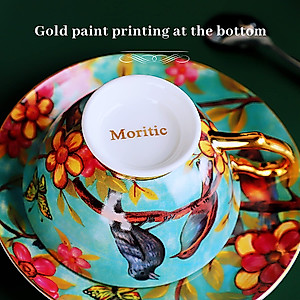 Moritic vintage art bone china exquisite coffee cup with spoon and European style tea cup and saucer set suitable for all kinds of leisure (blue, 1)