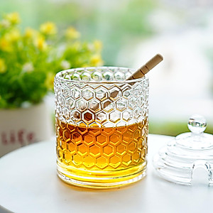 kanpura Clear Crystal Honey Pot with Dipper and Lid,Glass Honey Jar with Dispenser, Glass Honey and Syrup Container for Home Kitchen