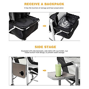 KingCamp Heavy Duty Camping Director Chair Outdoor Folding Chairs for Adults Oversized Camp Chair with Side Table, Cooler Bag, Padded Arms, for Fishing Sports Beach Picnic, Iron, Support 330lbs