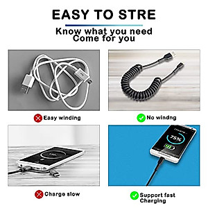 GELRHONR Retractable USB Type C Cable,Coiled USB A to USB C (3A 60W) Fast Charging and Data Cable for S10,S20,S22,Note 10 9, Pixel 4XL,Switch,OnePlus 5,Other USB C Device - Black/(Max 1.5M/4.9Ft)