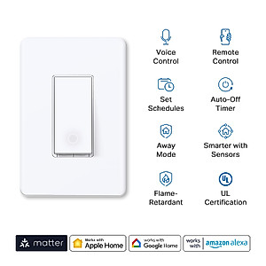 TP-Link Tapo Matter Smart Light Switch: Voice Control w/Siri, Alexa & Google Home | UL Certified | Timer & Schedule | Easy Guided Install | Neutral Wire Required | Single Pole | Tapo S505(2-Pack)