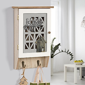 AHUONEL Wooden Key Holder for Wall Key Cabinet, Decorative Key Box Key Hooks Wall Mounted Key Hangers Key Storage Rack with 8 Hooks for Home Decor Office Entryway Hallway Bedroom Living Room