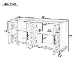 ATGHYURT Narrow Long Sofa Table, Console Tables with Adjustable Height Shelves, Metal Handles, and 4 Doors, Sideboard Buffet Cabinet Accent Cabinet for Living Room, Bedroom and Hallway