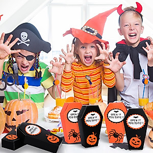 JarThenaAMCS 48Pcs Halloween Candy Coffin Paper Box Pumpkin Spider Treat Box Orange Black Gift Box for Trick or Treat Halloween Party Favor Supplies