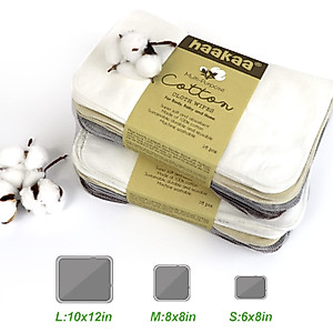 haakaa Reusable Cotton Cloth Wipe - Ultra Soft Absorbent Baby Diaper Wipe|Washable Home Kitchen Cleaning Rags|Safe Personal Baby Care Tissue -16PK Size L