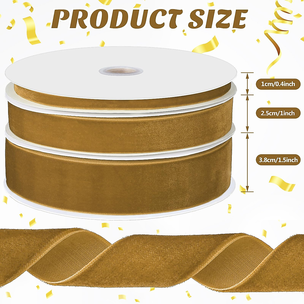 75 Yards/ 3 Rolls Vintage Velvet Ribbon Christmas Velvet Ribbons Velvet Ribbon Rolls for Christmas Handmade Craft Project (Khaki,1 1/2'', 1'', 2/5'')