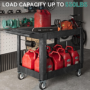 YITAHOME Utility Cart on Wheels, 550 lbs Capacity, 45 x 25 Inch Rolling Work Carts with Wheels, 2 Shelf Heavy Duty Plastic Service Cart Suitable for Warehouse, Garage, School & Office, Cleaning, Black