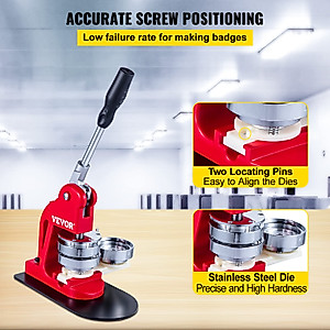 VEVOR Button Maker 75mm Button Badge Maker 3 inch Red Pins Punch Press Machine with 500 Pcs Circle Button Parts and Circle Cutter (75mm, 3inch)