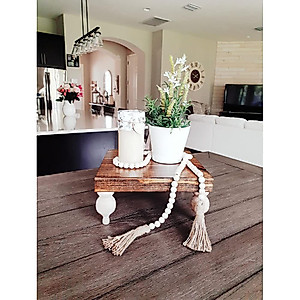 EasyBravo 58 Inch Wood Bead Garland with Tassels, Rustic Farmhouse Beads Wall Hanging Prayer Beads