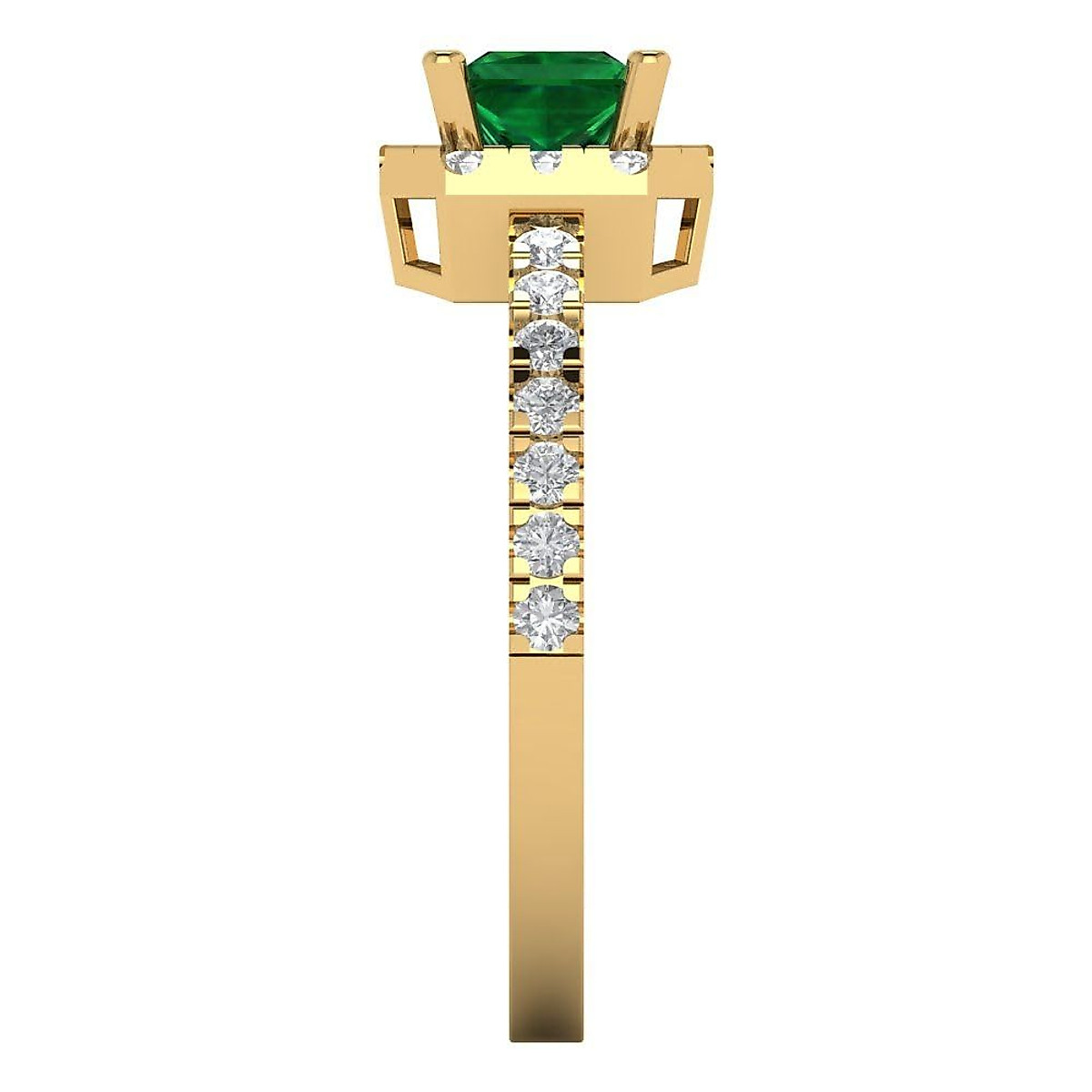 Clara Pucci 1.5 ct Princess Cut Solitaire W/Accent Emerald Art Deco Bridal Wedding Statement ring 18K Yellow Gold Size 4.5