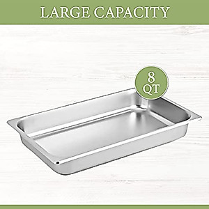 Deluxe Chafer Dish -8-quart capacity Full-Size S/S rectangular Includes Food Pan, Water Pan and Fuel Holders shiny silver, keeps food warm in catered events (8-Qt with Full Size Pan) CHEFQ