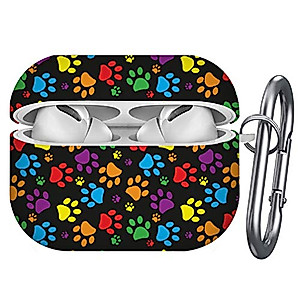 Compatible with Airpods Pro – Shockproof TPU Gel Portable Protection Soft Case Cover Skin with Carabiner Clip Keychain (Colorful Paw Print)