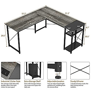 Ecoprsio L-Shaped Desk Large L Shaped Gaming Desk with Storage Shelves Oak Corner Desk Writing Study Table for Home Office Gaming Workstation, Oak and Black