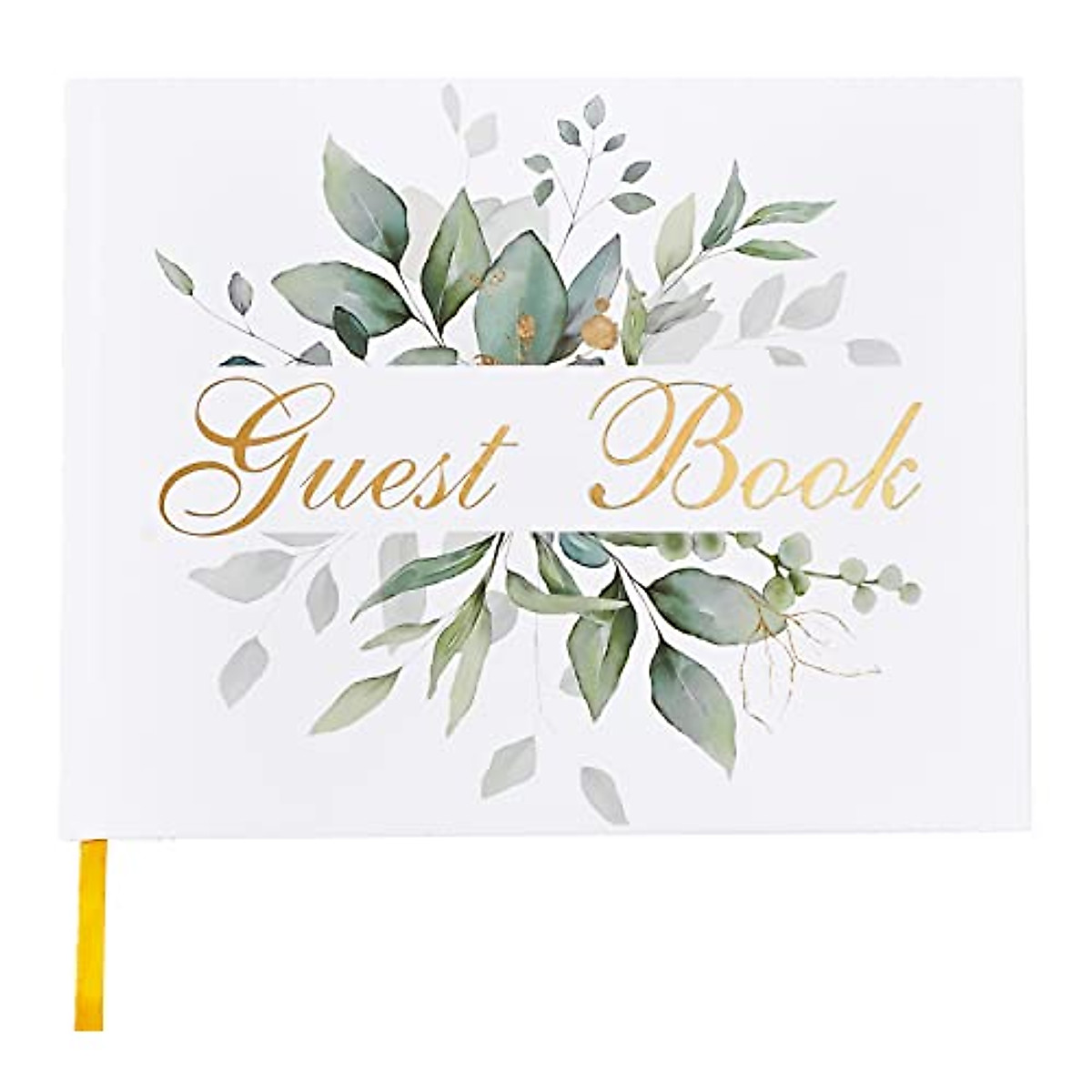 Wedding Guest Book - Guest Sign in Book - Wedding Reception Registry Book - Hard Cover, 7" x 9" (Eucalyptus Gold Foil, Book)