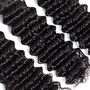 Deep Wave Human Hair Bundles 100% Human Hair 100g/Bundles 20 Inches Double Weft Natural Black Wet and Wavy Raw Remy Unprocessed Brazilian Virgin Hair
