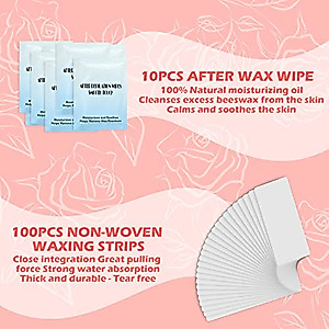 Roll On Waxing Kit, Depilatory Roll On Wax Warmer for Hair Removal with 2 Rose Cartridges Refill 10 Wax-removing Wipes and 100pcs Wax Strips, At Home Waxing Kit for Women and Men